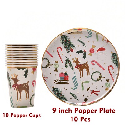Christmas Paper Plates  Cups Napkins Serves Straws Holiday