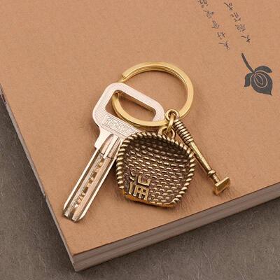 Solid brass gourd dustpan and hoe keychain, handmade solid c
