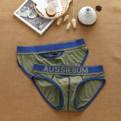 Mens three-piece briefs with small cutouts on the front and