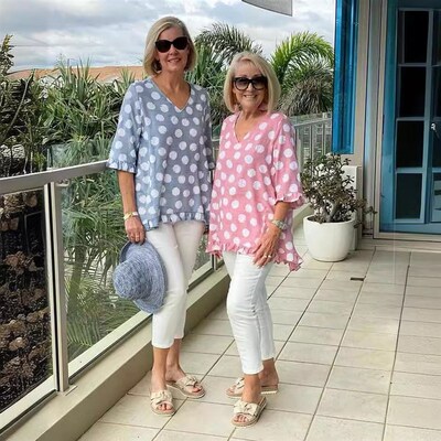Temu Womens Dress 2025 Short Sleeve V-neck  Dot Printed tto