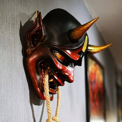 Samurai Uncle Oni Latex Mask Mascaras Halloween Cosplay Prop