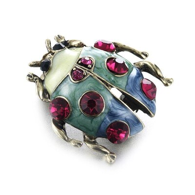 Colorful Ladybug Brooch with Diamonds Unique Beetle Pin for