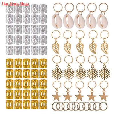 80/90/100pcs Metal African Hair Rings Beads Cuffs Tubes Char