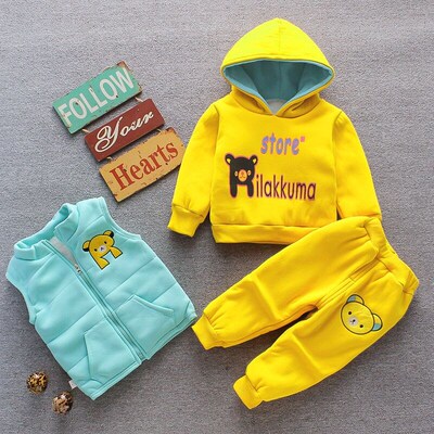 Autumn Winter Baby Boys Clothes Sets Thick Fleece Cartoon Be