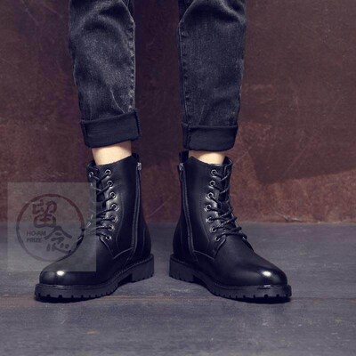 -Martin boots mens high-top zipper leather boots military b