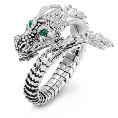 Huitan Whole Dragon Open Ring for Men Green Eyes Heroic Spir