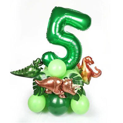 21pcs 1 2 3 Years Dinosaur Birthday Party Dino Balloons Palm