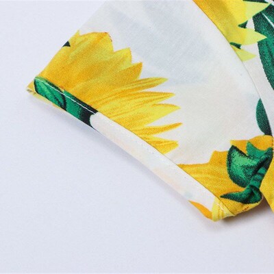 Summer Girls Shortsleeved Dress Kids Sunflower Print Cotton