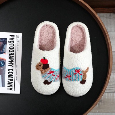 Dachshund Pet Pattern Embroider Plush Home Thick-Soled Comfo