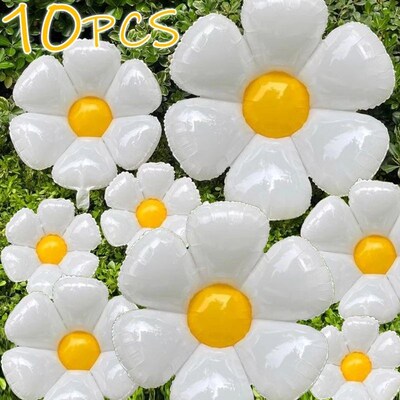 1/10Pcs Daisy Balloon Huge White Flower Aluminum Foil Balloo