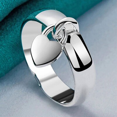 Silver Color Finger Ring For Women Heart Pendant Couple Ring