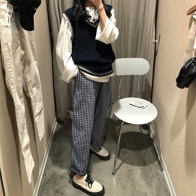 3 colors 2019 autumn and winter preppy style v neck knitted
