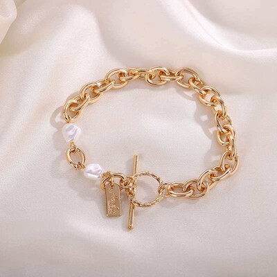 Simple Baroque Imitation Pearl Brlet Women Chain Geometric S