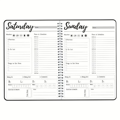 Undated 7 Days Weekly Planner Notebook with Hourly Schedule,
