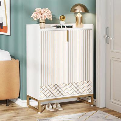 Tribesigns White Shoe Cabinets with Doors, 5-Tier Shoe Rack,