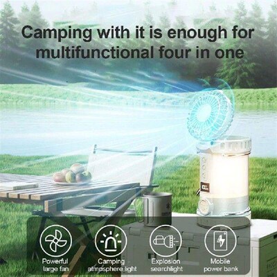 4 In 1 Camping Light with Fan LCD Digital Display Hanging