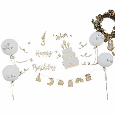 Wooden Happy Birthday Party Decoration Background Wall