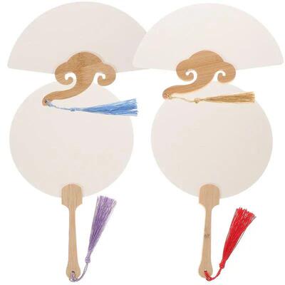 4Pcs Diy Blank Rice Paper Fans Portable Painting Hand Fans F