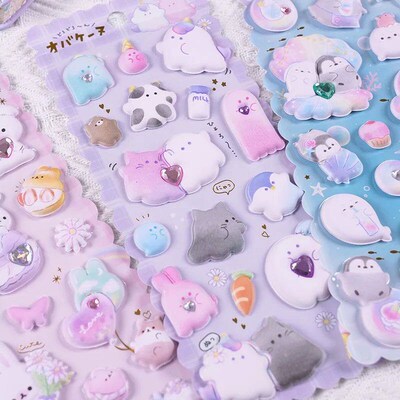 1 p Random Kawaii Cartoon Animals Crystal Deorative 3D Puffy