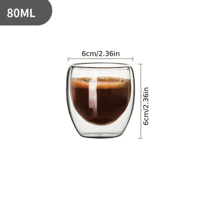 6pcs,80ML Glass Coffee Mugs,Double Wall Glass Coffee Cups,In