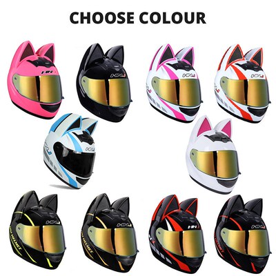 Motorcycle Full Face Helmet Cat Ear Helmet Women Moto Ear He