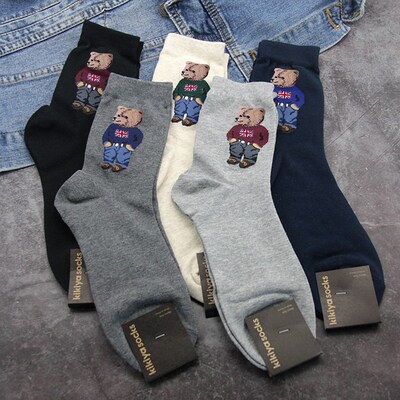 Cartoon gentleman bear Men's Socks Cotton Harajuku Skate