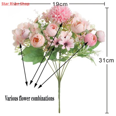1 bunch of artificial flowers, various silk rose bouquets, h