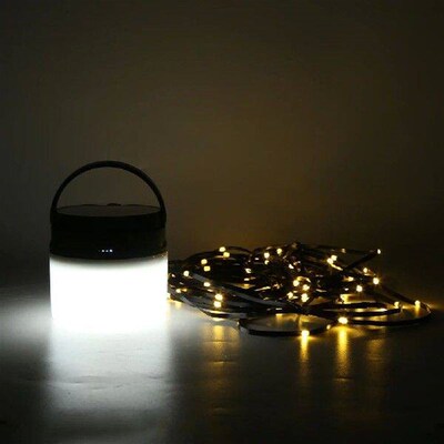 Solar Camping Lantern with String Lights Hanging Tent Light
