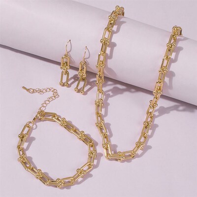 Wgoud  New Design Gold Color Personality Chains Jewelry Set