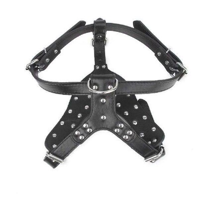 Spike Studded PU Dog Harness for Terrier (Black) Spike dog