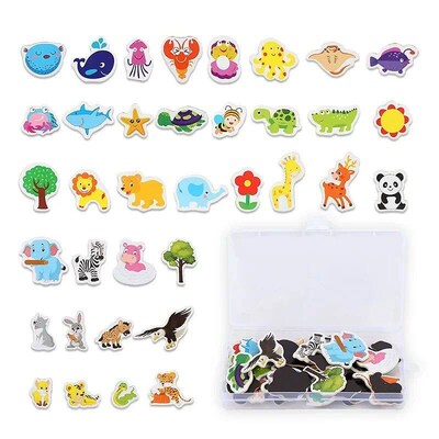 12pcs Animal Fridge Magnet Fish and Crab Wooden Fridge Magne