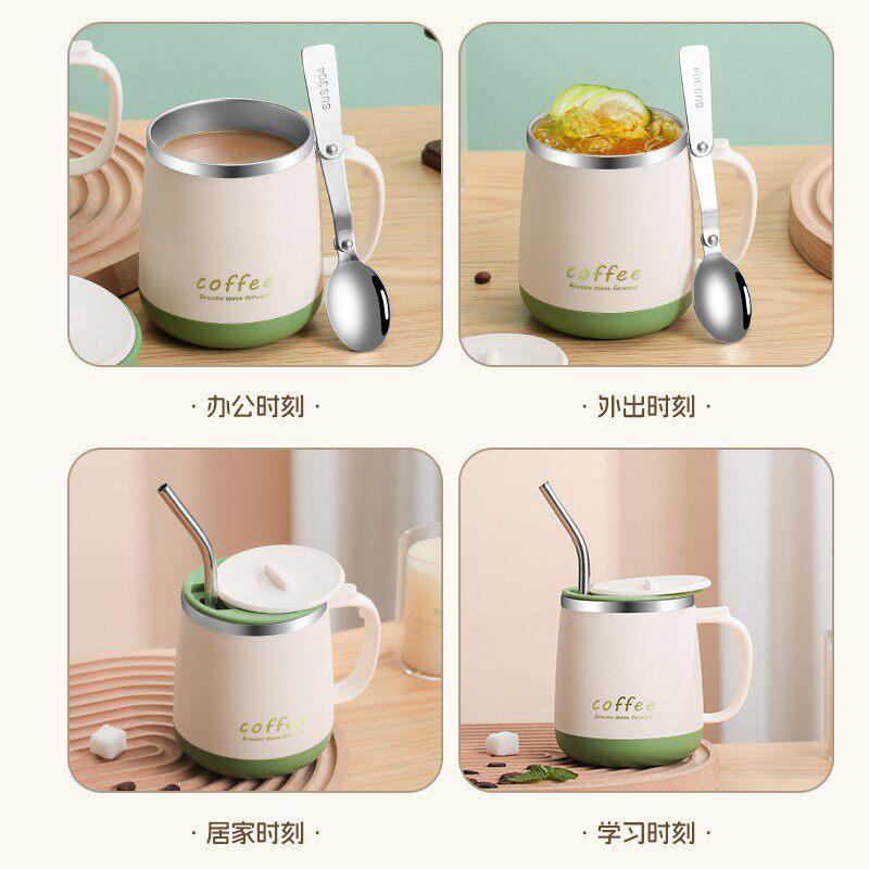 304不锈钢马克杯带盖茶水分离泡茶杯便携咖啡杯办公室带勺喝水杯