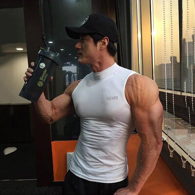 Mens High Collar Sleeveless Fitness Clothing Bodybuilding M