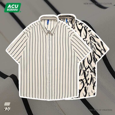 ACU Mens  Summer Short-sleeved Shirt Hawaiian Stripe Full