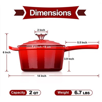 Cast Iron Saucepan Enamel Dutch Oven Pan Boiling Stewing Pot