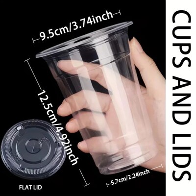 50Sets 12/16/20OZ Plastic Cups With Lids Clear Disposable Cu