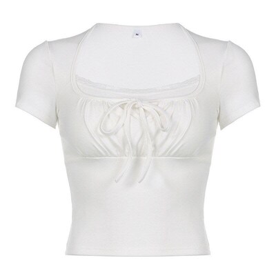 French Court Square Neckline Wrinkle Tie Pure Color Insert S