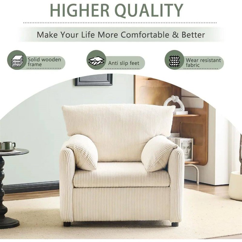 Corduroy Single Sofa Chair Modern Upholstered Accent Chair f