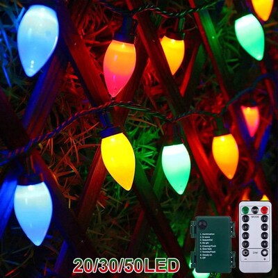Battery C7 Bulbs Christmas String Lights Remote Control LED