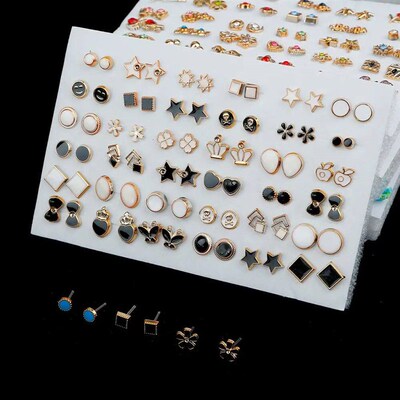 36/18pairs Multicolor Cryatal Cartoon Star Moon Hypoallergen
