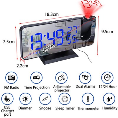 LED Digital Projection Alarm Clock Electronic Alarm Clock wi