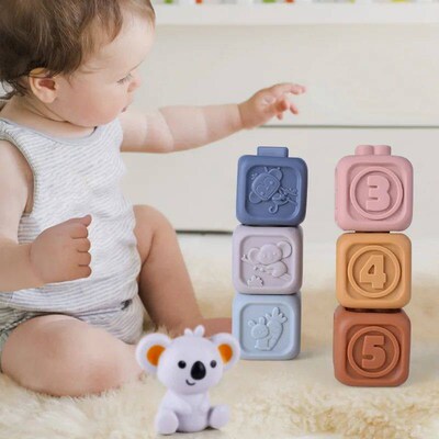 Block Toy Soft Silicone Soft Cubes Stacking Tower Bath Teeth