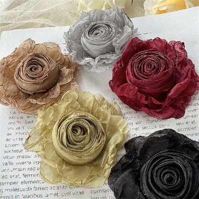 6 Pcs Handmade 3D Flower Patches Wrinkle Semi-finished