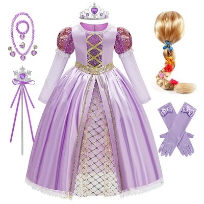 Rapunzel Princess Girl Dress Cosplay Tangled Halloween Party