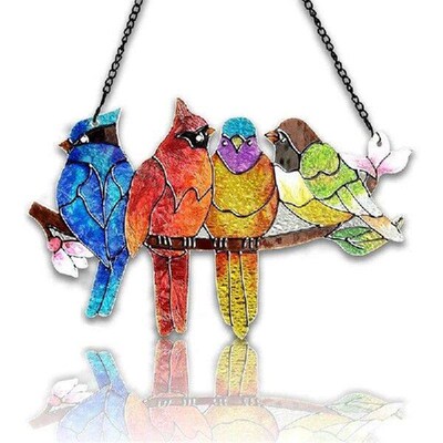 Stained Glass Window Hanging - Birds On A Branch Stain