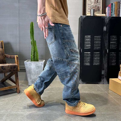 Overalls Jeans Mens Loose Harem Pants Large Size Casual Pan