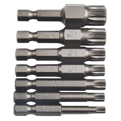 7 Pcs 12 Point Torx Screwdriver Bit Set 50mm Magnetic