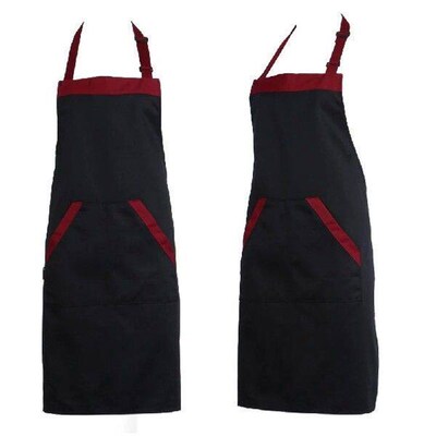 Women Bib Apron Waist Kitchen Restaurant Cooking Pocket