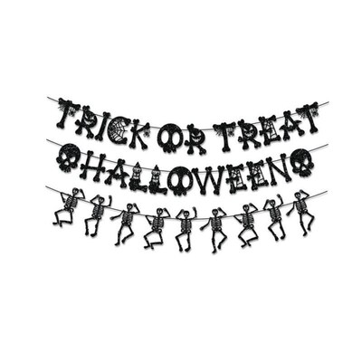 Halloween flag pulling party decorated banner pulling skull