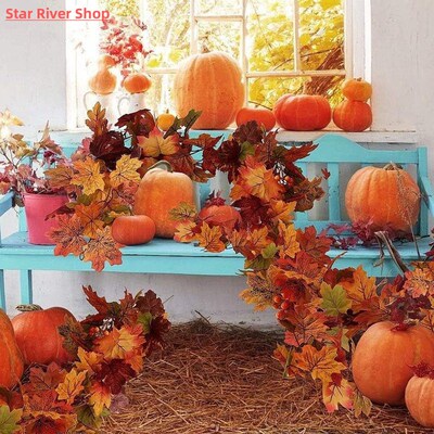 1PCS Autumn Christmas Wreath Hanging Vine Maple Leaf Garland